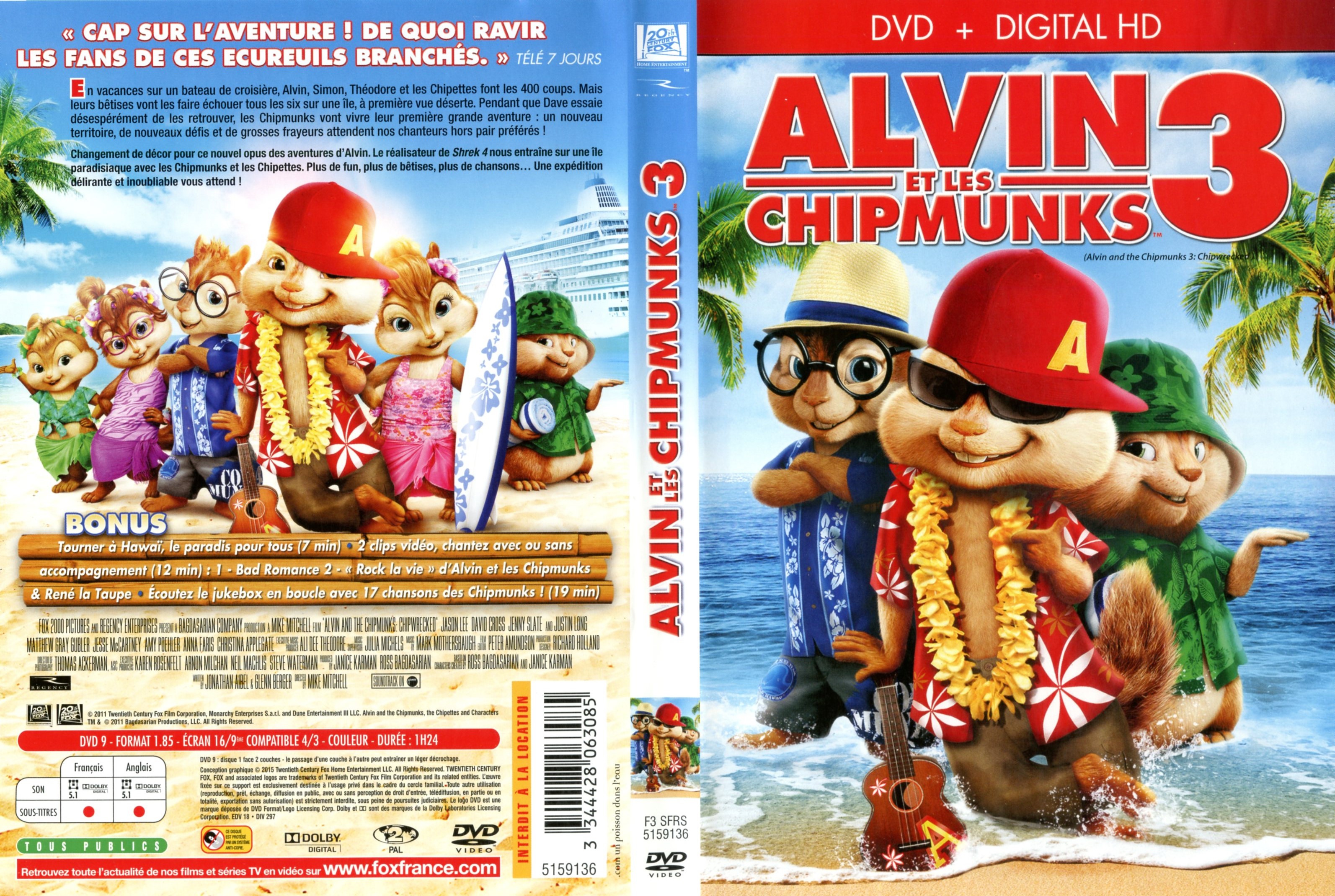 Jaquette DVD de Alvin et les Chipmunks 3 - Cinéma Passion